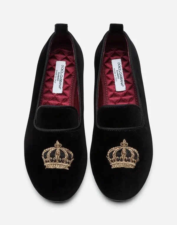 Dolce & Gabbana Velvet Slippers With Crown Motif