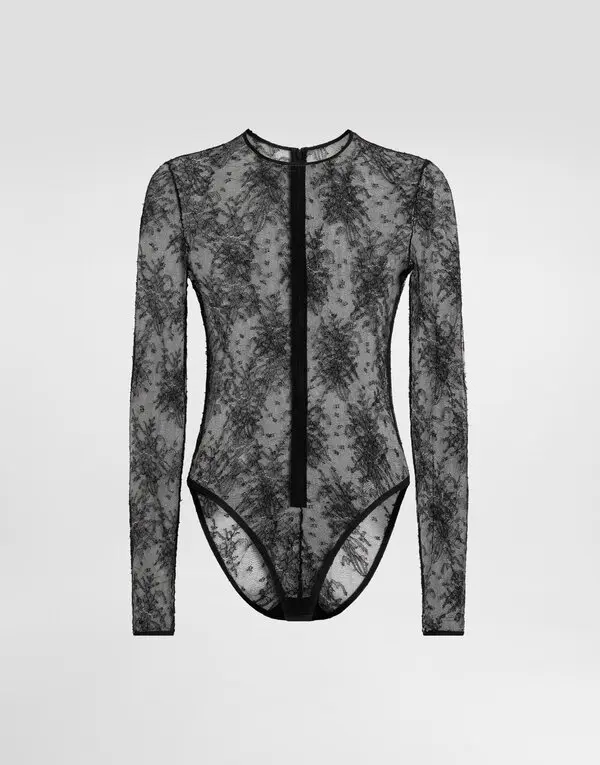 Dolce & Gabbana Chantilly Lace Bodysuit Shirts And Tops - Black