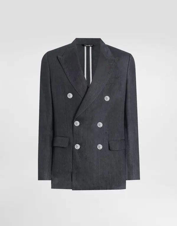 Dolce & Gabbana Sicilia Light Double-breasted Jacket In Linen Canvas Suits And Blazers Gray - Grey