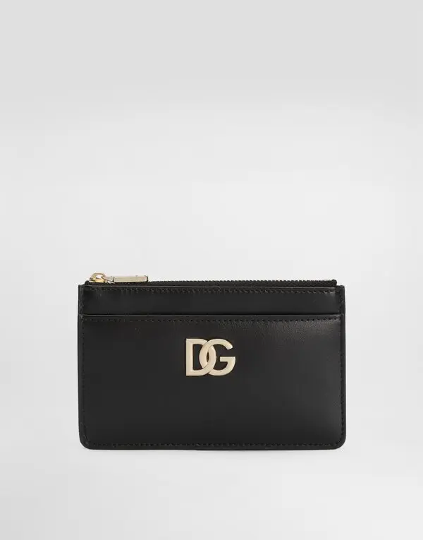 Dolce & Gabbana Calfskin Card Holder With Dg Logo Wallets And Small Leather Goods Leather - Black