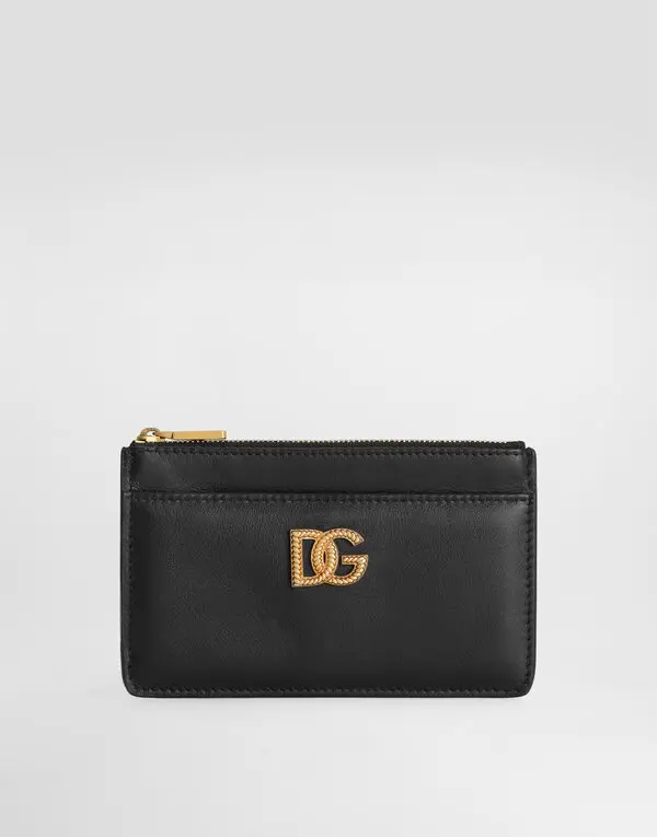 Dolce & Gabbana Calfskin Card Holder With Dg Logo Wallets And Small Leather Goods Leather - Black