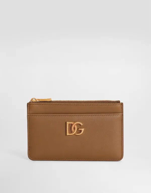 Dolce & Gabbana Calfskin Card Holder With Dg Logo Wallets And Small Leather Goods Leather - Brown