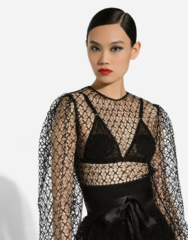 Dolce & Gabbana Calf-length Mesh Dress With Wool Crepe Belt