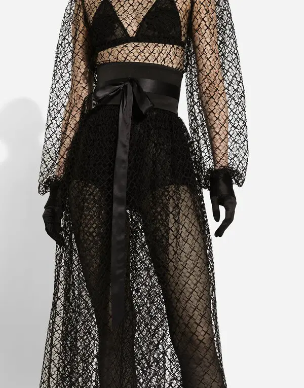 Dolce & Gabbana Calf-length Mesh Dress With Wool Crepe Belt
