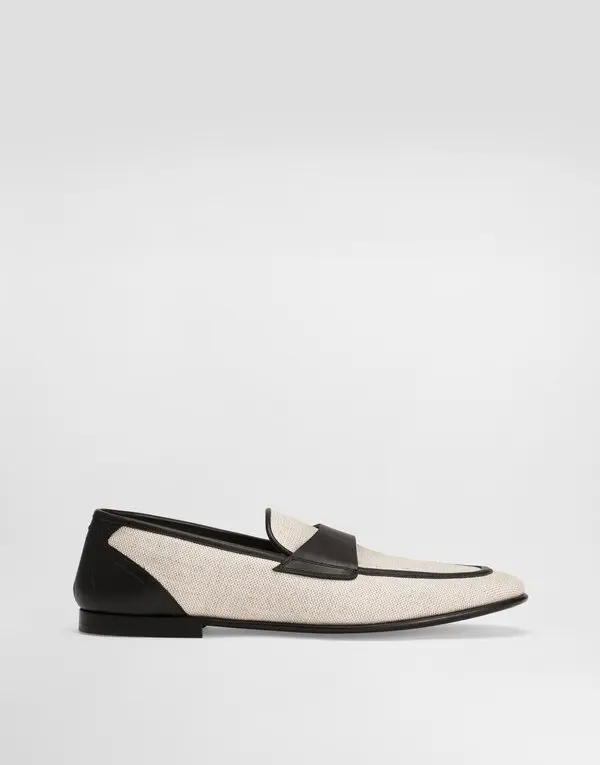 Dolce & Gabbana Slipper Loafers In Salt & Pepper Fabric And Nappa Leather - Multicolor