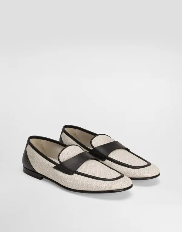 Dolce & Gabbana Slipper Loafers In Salt & Pepper Fabric And Nappa Leather - Multicolor