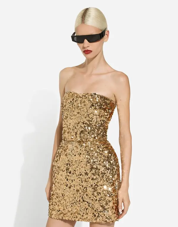 Dolce & Gabbana Short Sequined Strapless Dress Dresses