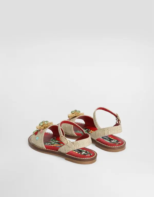 Dolce & Gabbana Raffia Sandals With Embroidery