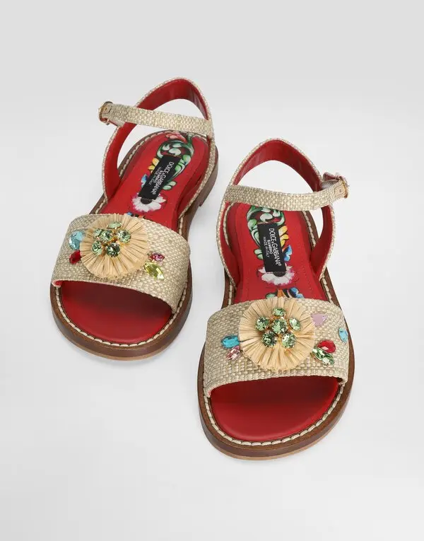 Dolce & Gabbana Raffia Sandals With Embroidery