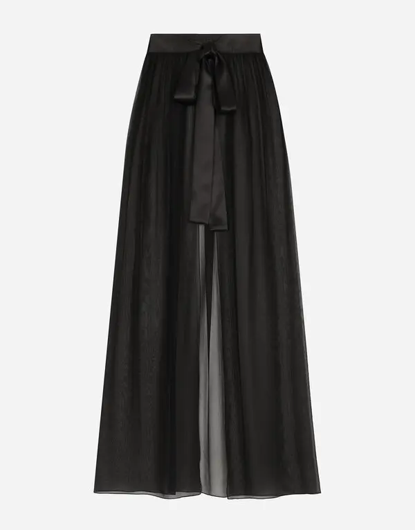 Dolce & Gabbana Long Silk Chiffon Skirt With Belt Skirts Silk - Black