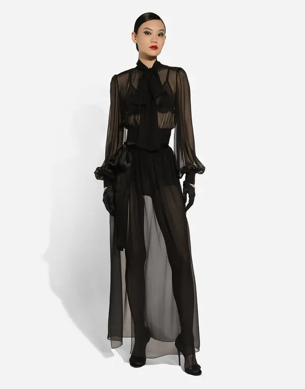 Dolce & Gabbana Long Silk Chiffon Belted Skirt
