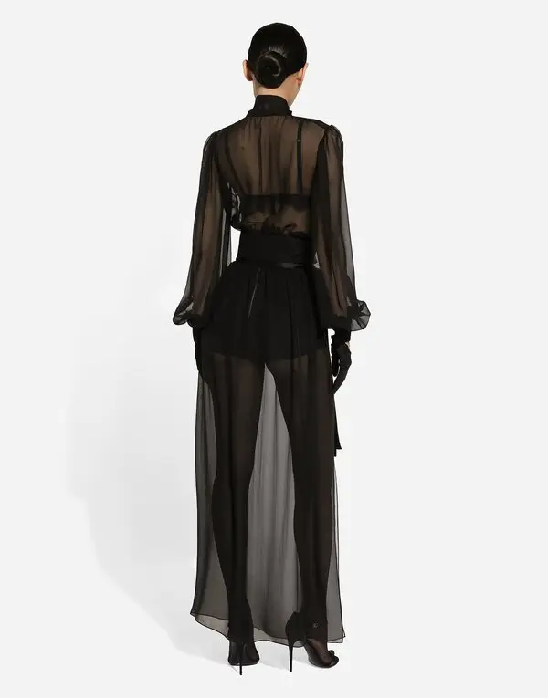Dolce & Gabbana Long Silk Chiffon Belted Skirt