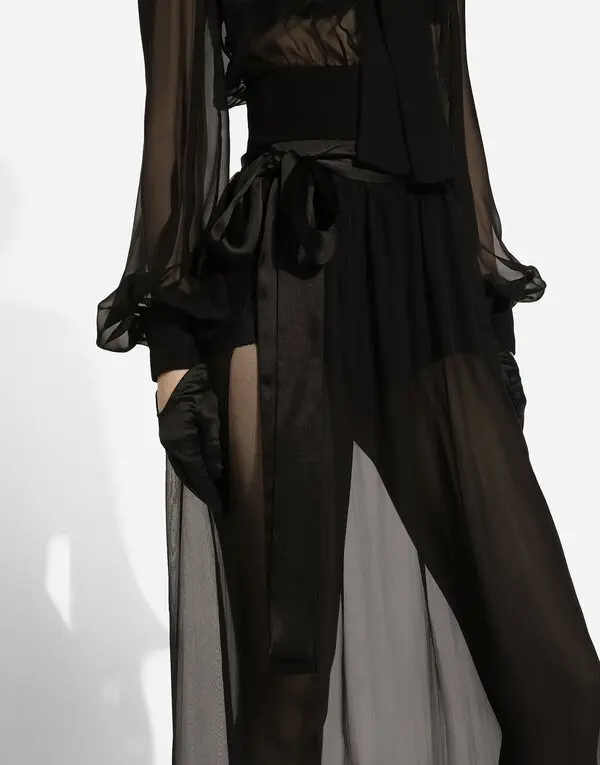 Dolce & Gabbana Long Silk Chiffon Belted Skirt