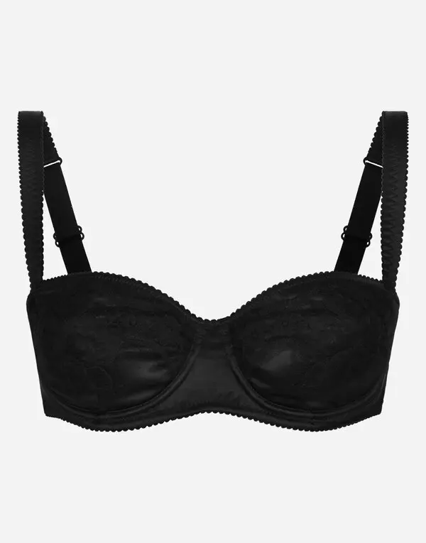 Dolce & Gabbana Semi-padded Satin Balconette Bra With Lace Underwear Silk - Black