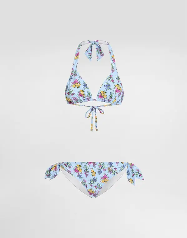 Dolce & Gabbana Small Floral-print Sliding Triangle Bikini Swimwear - Multicolor