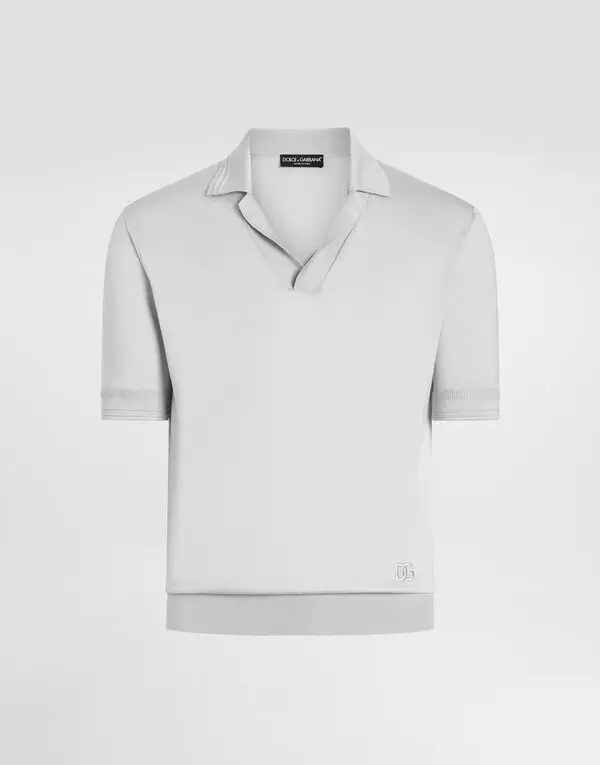 Dolce & Gabbana Satin Silk Polo Shirt Sweaters And Cardigans Gray