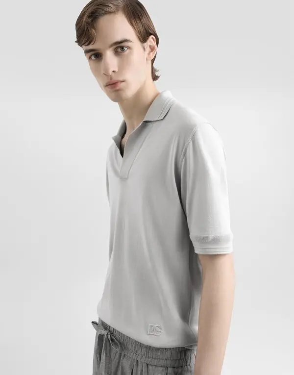 Dolce & Gabbana Satin Silk Polo Shirt Sweaters And Cardigans Gray