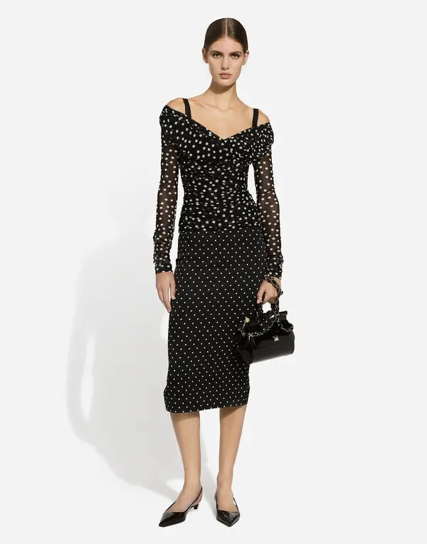 Dolce & Gabbana Polka-dot Tulle Wrap-front Top