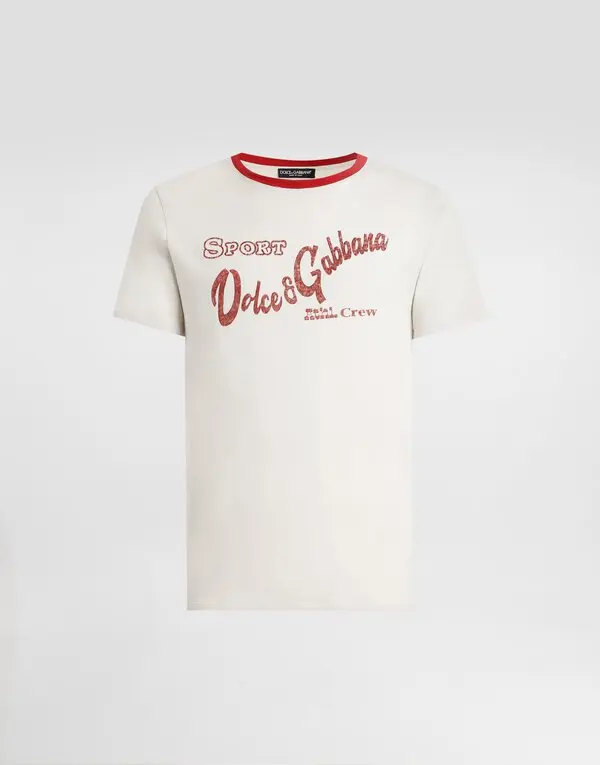 Dolce & Gabbana Cotton T-shirt With Print T-shirts And Polos - Beige