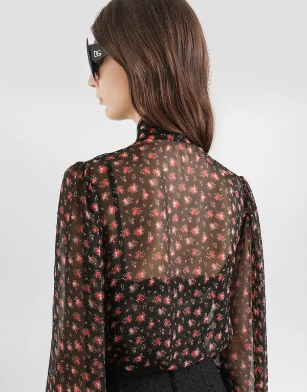 Dolce & Gabbana Rose-print Chiffon Top With Bow Detail