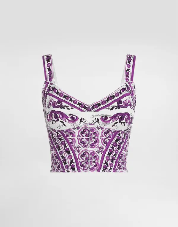 Dolce & Gabbana Majolica-print Charmeuse Bustier Top Shirts And Tops Silk - Multicolor