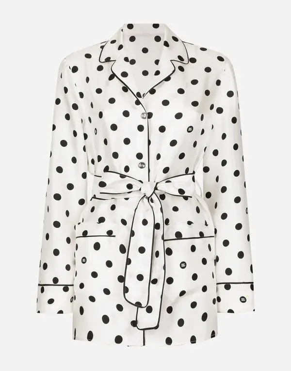 Dolce & Gabbana Long-sleeved Silk Pajama Shirt With Polka-dot Shirts And Tops - Print