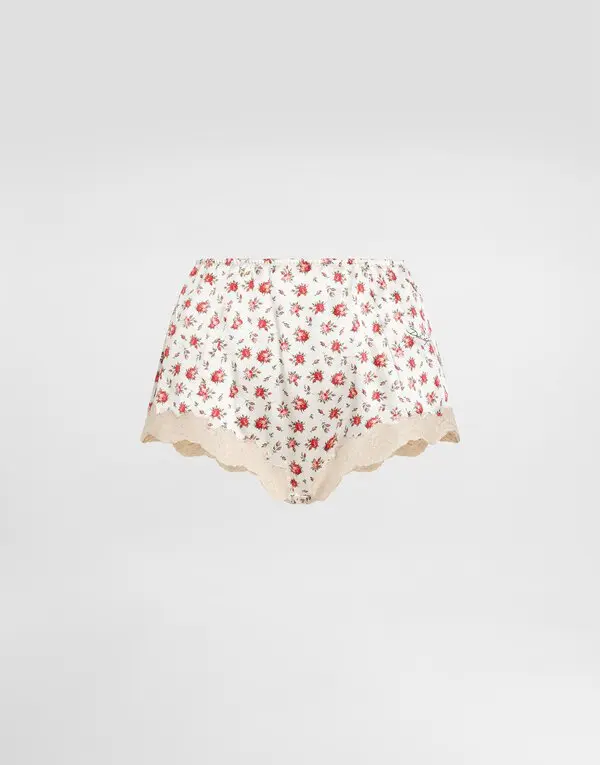 Dolce & Gabbana Small Rose-print Lace And Satin Briefs Underwear - Multicolor