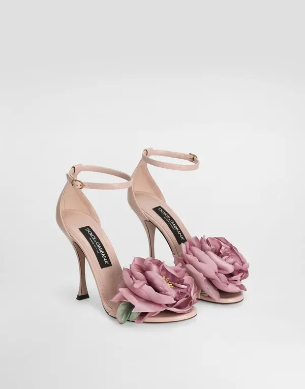 Dolce & Gabbana Keira Leather Sandals With Flower Application - Multicolor