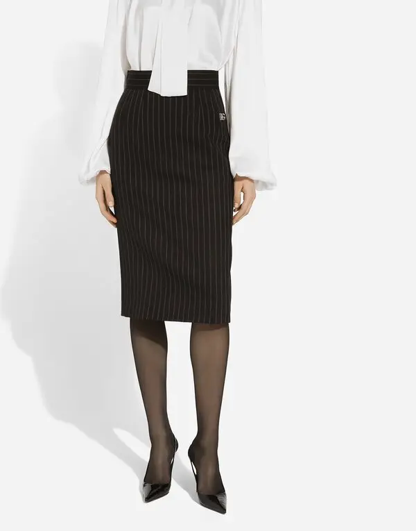 Dolce & Gabbana Pinstriped Wool Blend Pencil Skirt