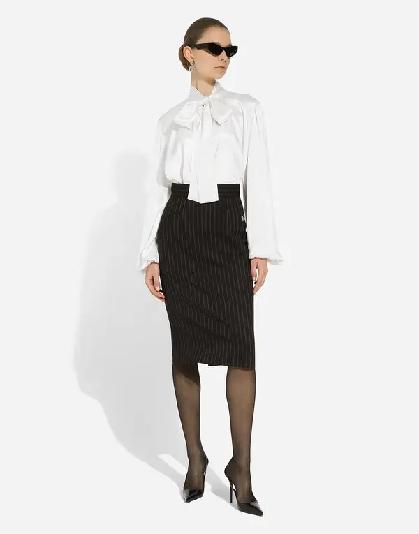 Dolce & Gabbana Pinstriped Wool Blend Pencil Skirt