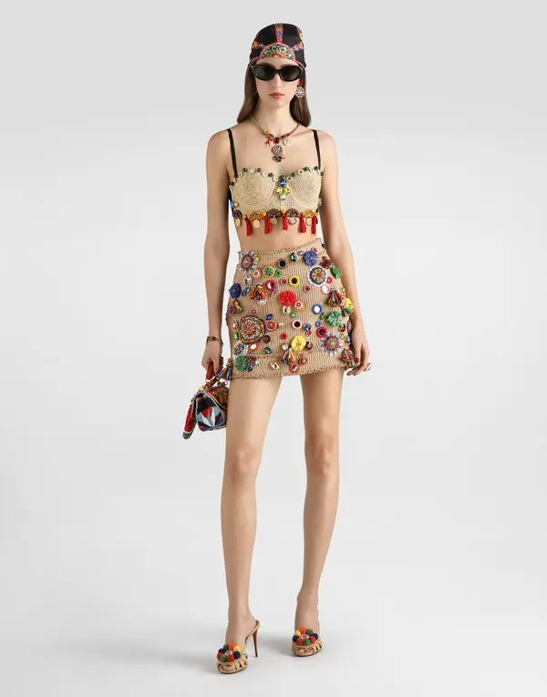 Dolce & Gabbana Raffia Miniskirt With Applications Skirts