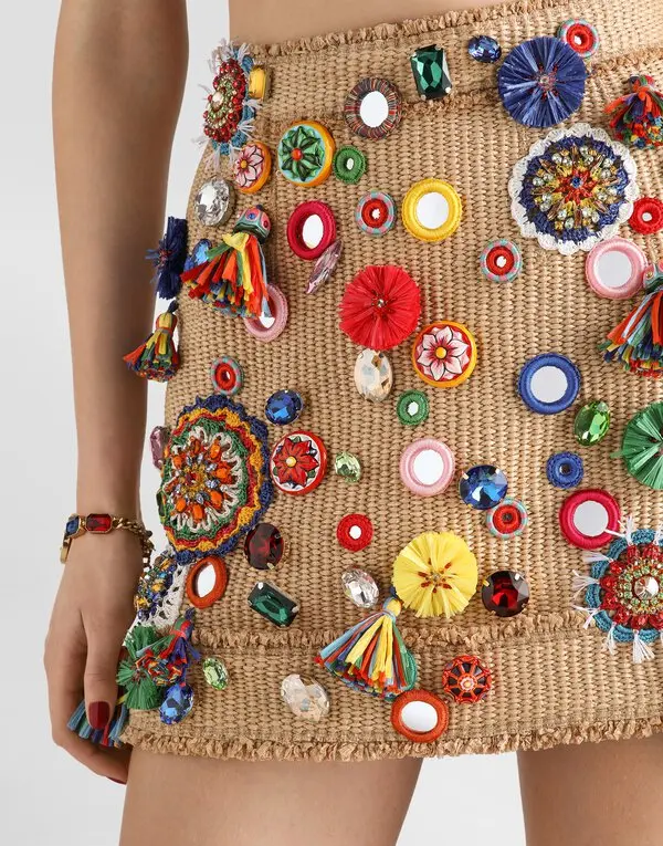 Dolce & Gabbana Raffia Miniskirt With Applications Skirts