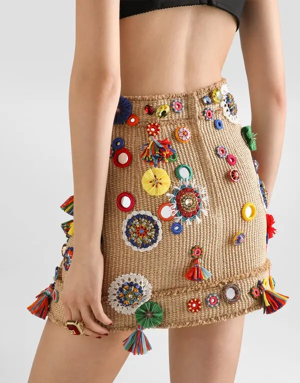 Dolce & Gabbana Raffia Miniskirt With Applications Skirts