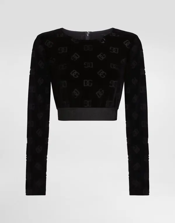 Dolce & Gabbana Cotton Chenille Crop Top With Jacquard Dg Logo