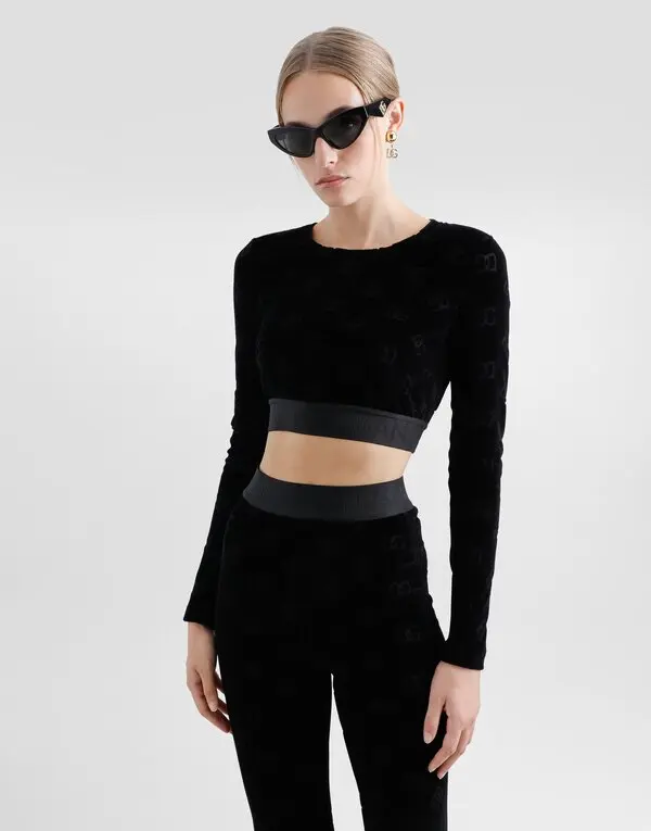 Dolce & Gabbana Cotton Chenille Crop Top With Jacquard Dg Logo