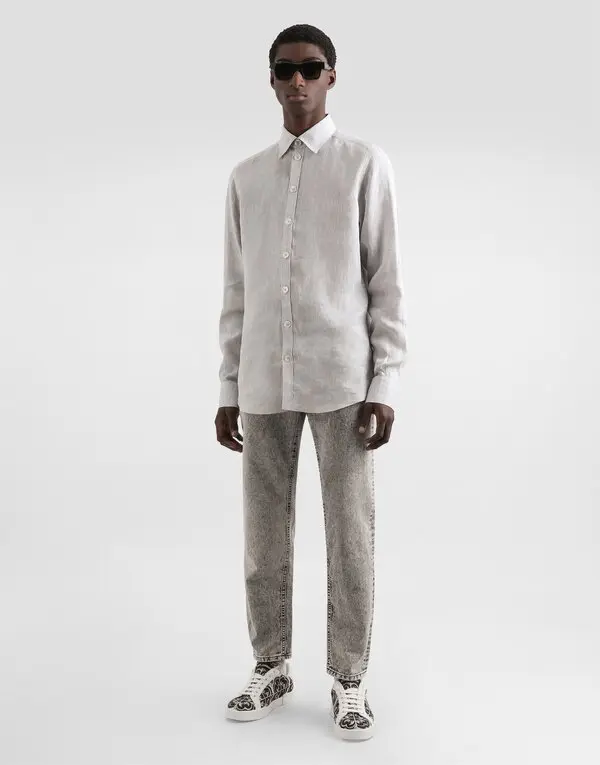 Dolce & Gabbana Martini Linen Shirt Shirts Gray - Grey