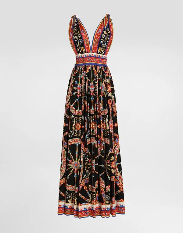 Dolce & Gabbana Carretto-print Long Poplin Dress Dresses Multi-colored - Multicolor