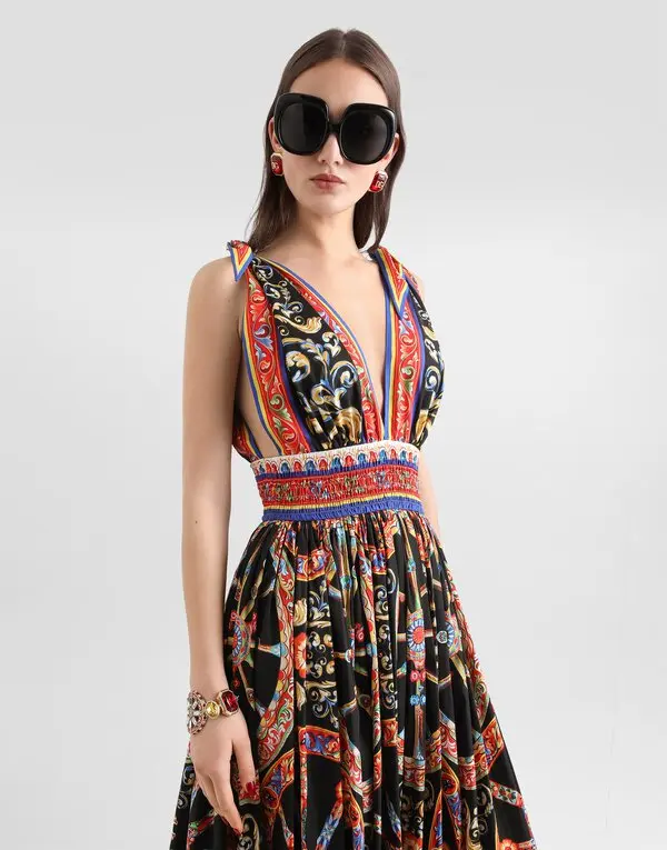 Dolce & Gabbana Carretto-print Long Poplin Dress - Multicolor