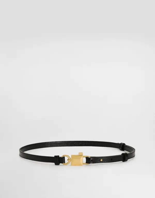 Dolce & Gabbana Calfskin Belt With Padlock Carabiner Buckle - Black