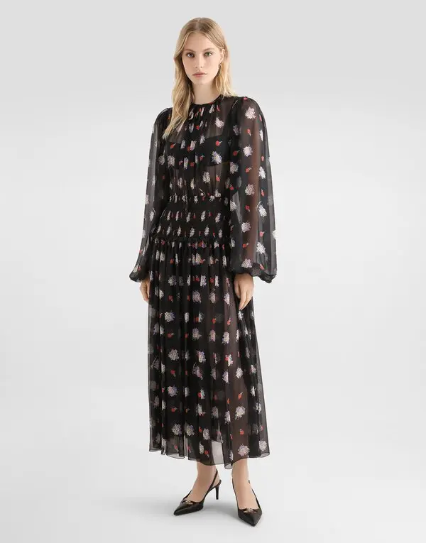 Dolce & Gabbana Floral Print Long Chiffon Dress
