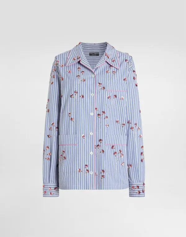 Dolce & Gabbana Poplin Shirt With Crystal Flower Embroidery Shirts And Tops Multi-colored - Multicolor