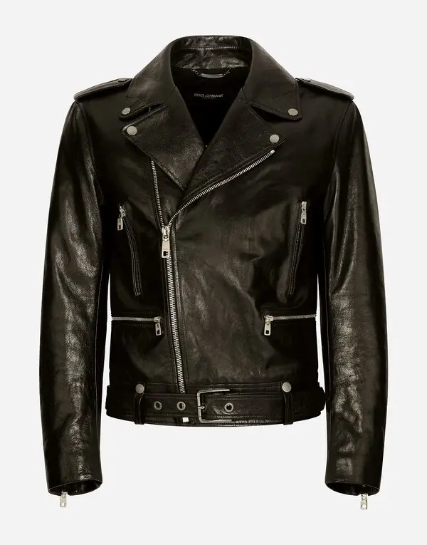 Dolce & Gabbana Belted Leather Biker Jacket Coats And Jackets