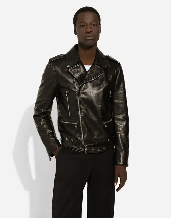 Dolce & Gabbana Belted Leather Biker Jacket Coats And Jackets