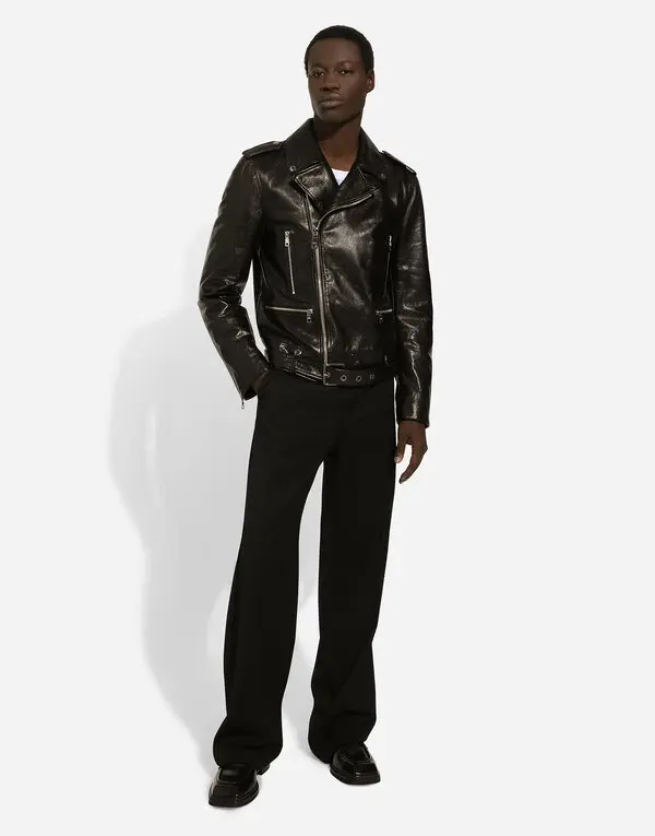 Dolce & Gabbana Belted Leather Biker Jacket Coats And Jackets