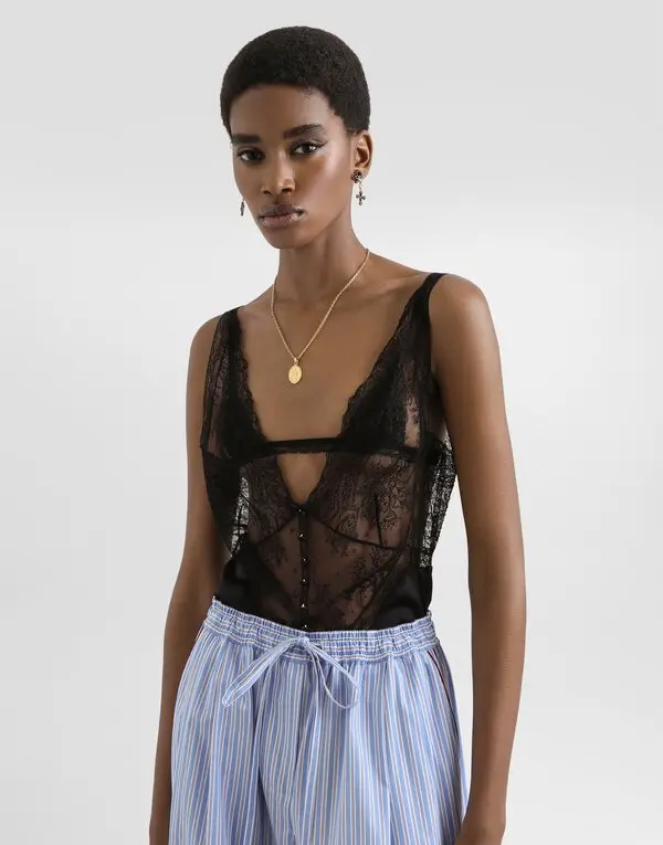 Dolce & Gabbana Silk Top With Lace Inserts Shirts And Tops Silk