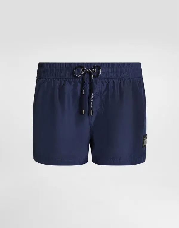 Dolce & Gabbana Short Swim Trunks With Branded Tag Beachwear - Blue
