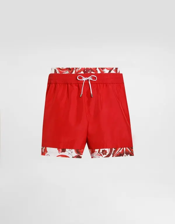 Dolce & Gabbana Short Swim Trunks With Branded Tag Beachwear - Multicolor