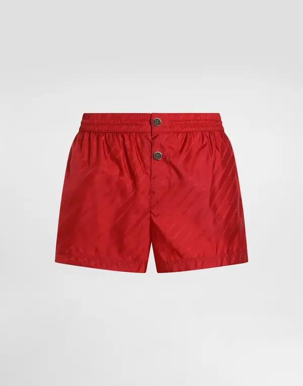 Dolce & Gabbana Short Swim Boxer Shorts With Logo Jacquard Beachwear - Red