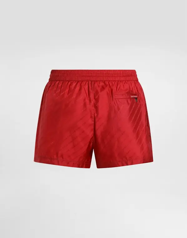Dolce & Gabbana Short Swim Boxer Shorts With Logo Jacquard Beachwear - Red