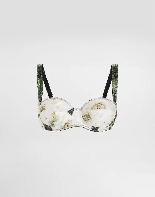 Dolce & Gabbana Sequin-embroidered Satin Balconette Bra With Gardenia Underwear - Print